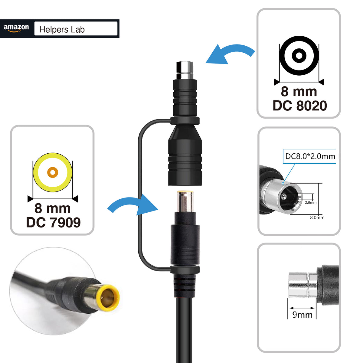 DC8mm Connector DC7909 to DC8020 Adapter for Solar Panel RV Portable P ...