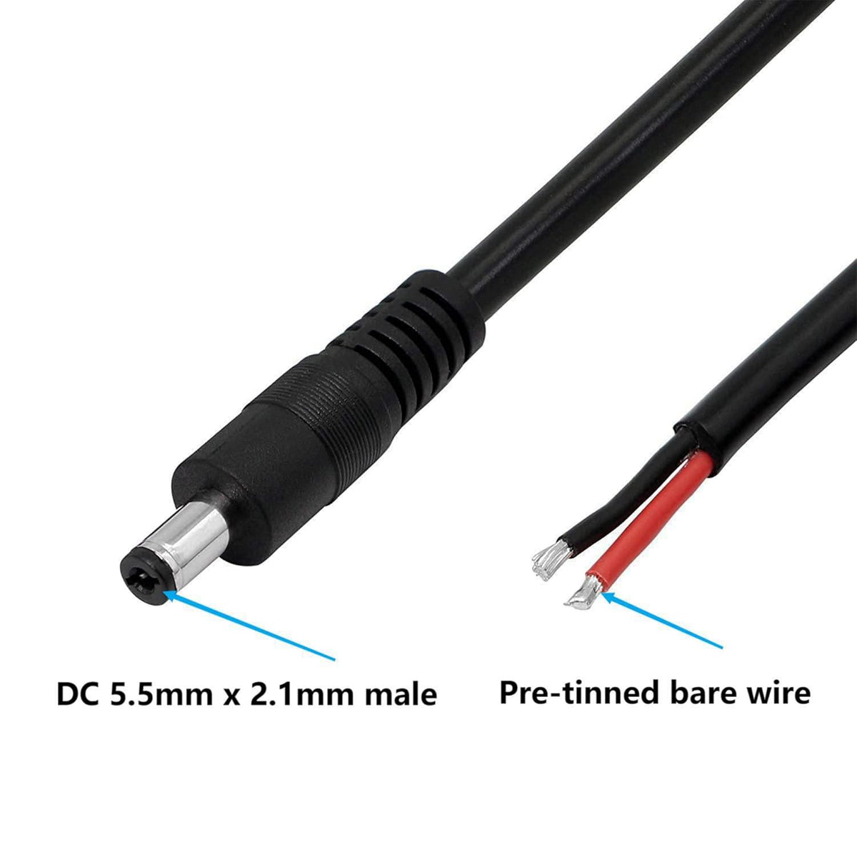 DC5521 Power Pigtails Cable 100cm 3ft DC 5.5MM x 2.1MM Male Plug to Ba ...