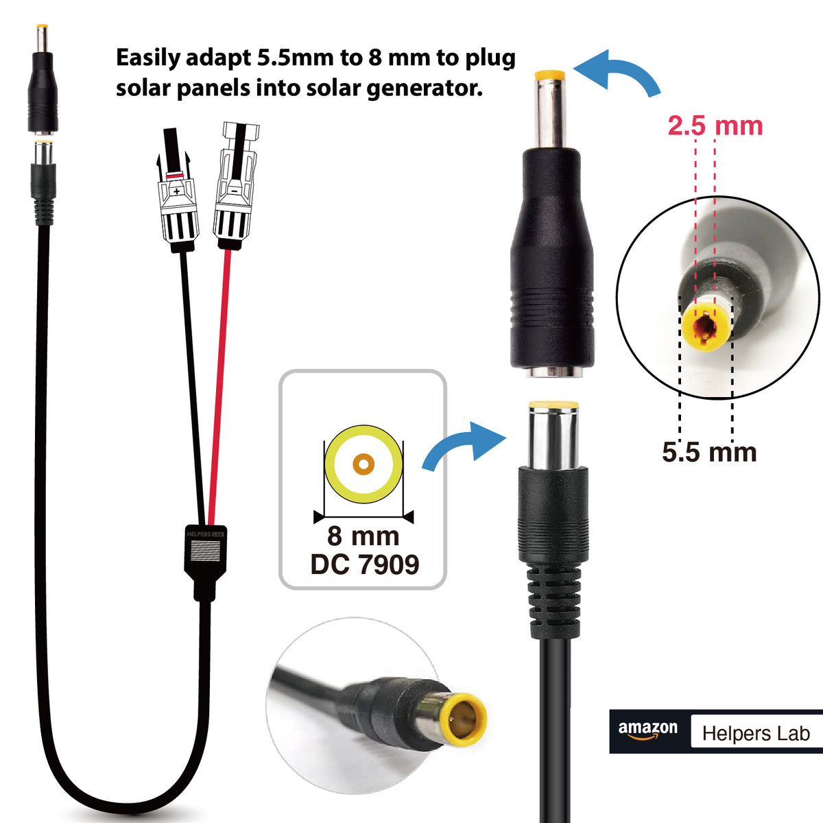 DC 8mm Female to DC 5.5mm x 2.5mm Male Connectors Adapter for Jackery ...