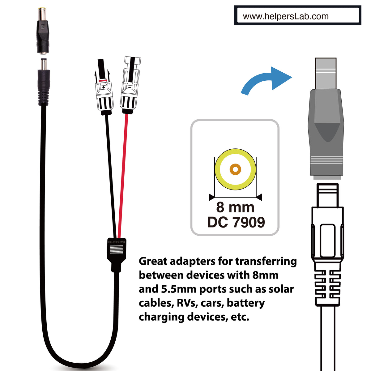 DC 8mm to DC 5.5mm Connectors Adapter for Jackery Ravpower Goal Zero X ...