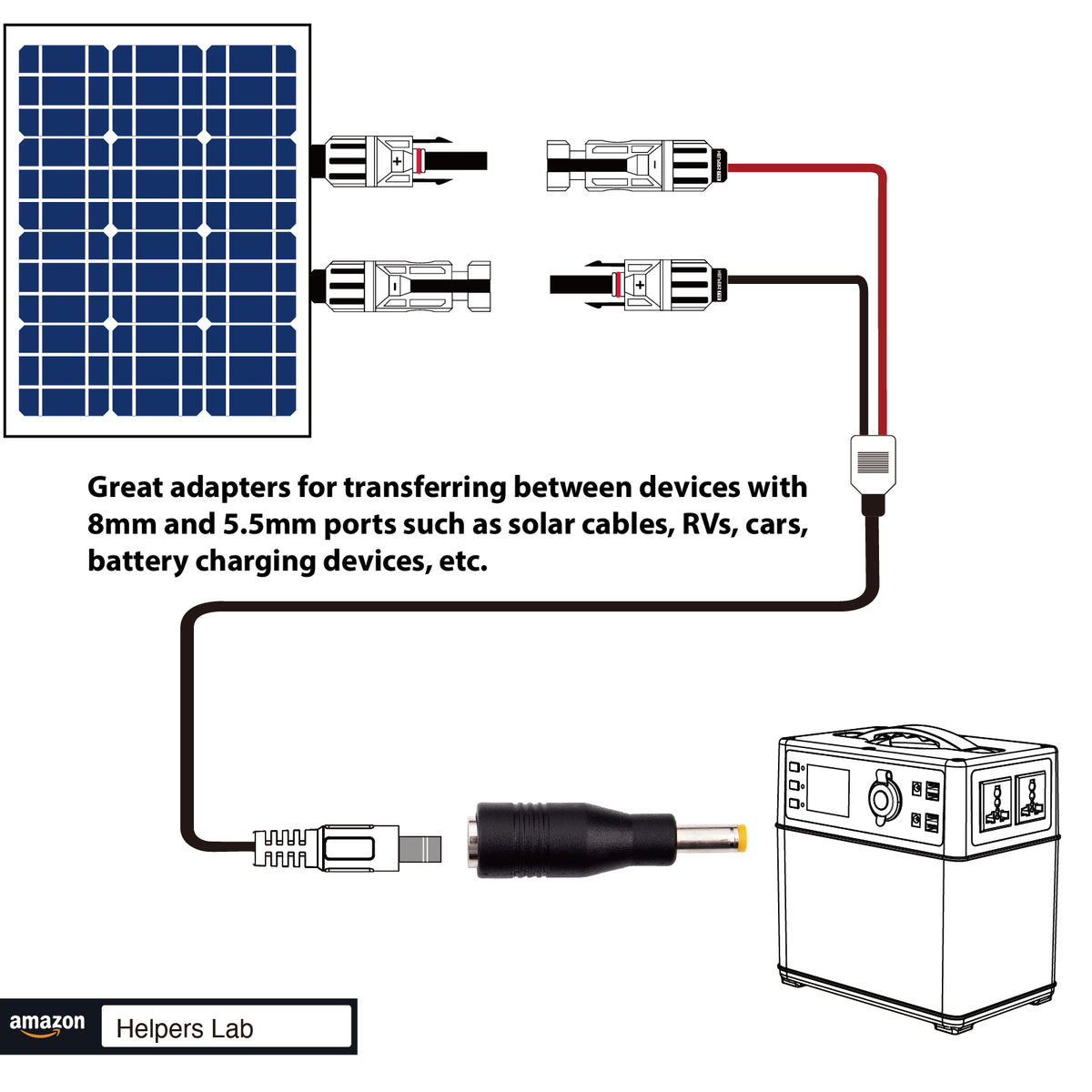 DC 8mm Female to DC 5.5mm x 2.5mm Male Connectors Adapter for Jackery ...