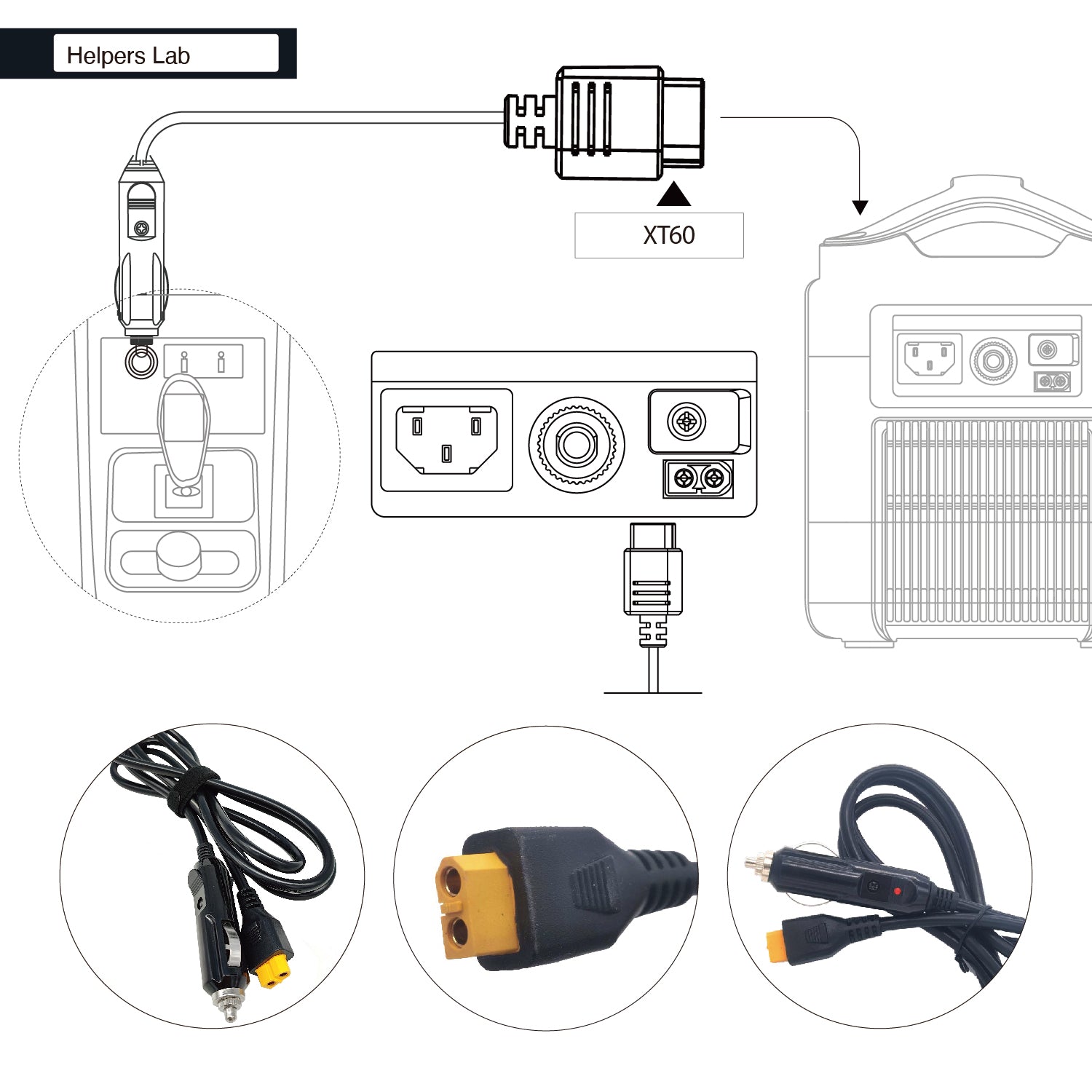 XT60 Cigarette Lighter Car Charger Power Supply 12V 24V Cable for Powerstation Ecoflow Delta River Bluetti EB55 and More